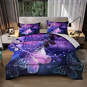 Sunnycitron 3D Purple Butterfly Bedding Twin Comforter Set Dreamy Butterfly Comforter Set for Girls and Women, Soft, Breathable, Fade Resistant 3 Piece- Includes 1 Comforter and 2 Pillowcase