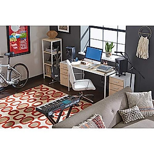 Brite Four Shelf Bookcase 48" H x 16" W x 16" D in Light Maple Laminate and White Metal Frame for Minimalist Bookshelf and Residential Furniture