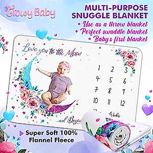 GROWY BABY Milestone Blanket for Baby Girl Gifts - Nursery Decor Baby Monthly Milestone Blanket Girl - Newborn Baby Shower Flannel Fleece Girl Milestone Blanket - 60"x40"