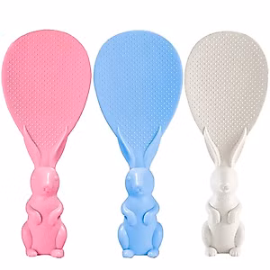 Rice Paddle, 3 PCS Standing Rice Spoon, Cute Bunny Rice Scooper Rice Spatula, Non-stick Plastic Lovely Rabbit Rice Cooker Spoon for Kitchen by Missraza