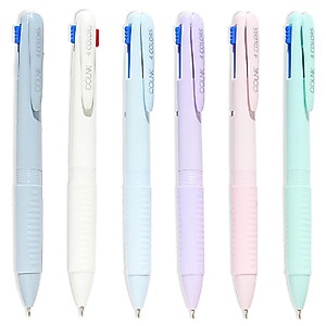 COLNK Multicolor Ballpoint Pen 0.5, 4-in-1 Colored Pens Fine Point,Ballpoint Gift Pens for Planner Journaling,Assorted Ink, 6-Count