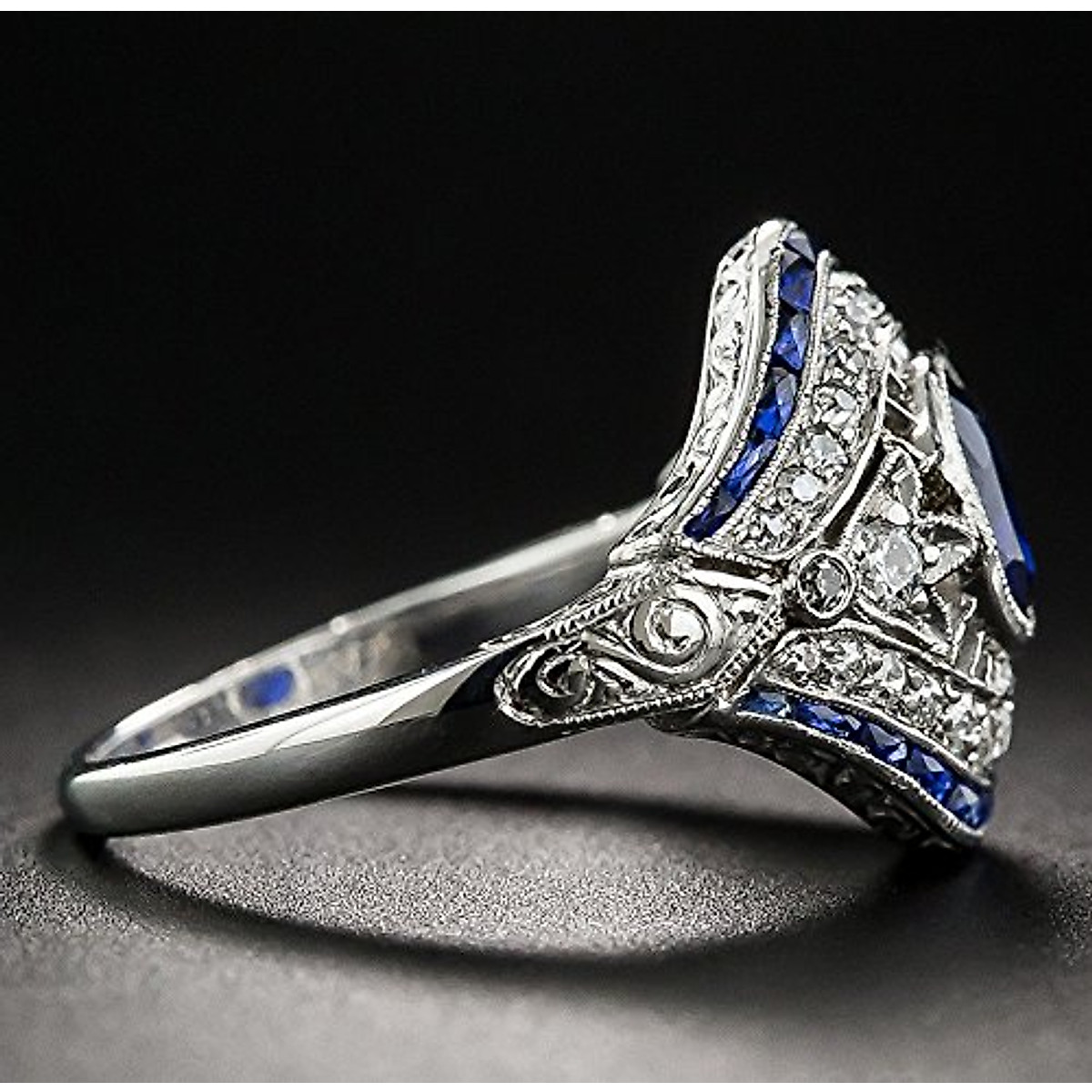 preeyanan Antique 10Kt White Gold Filled Blue Sapphire Ring Wedding Women Jewelry Sz 6-10 (7)