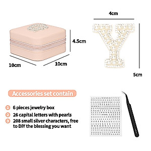 6 Pcs Personalized Travel Jewelry Boxes With 26 Letters (A-Z) DIY Your Letters Custom Feminine Gifts Mini Jewelry Boxes Earrings Rings And Necklaces Mirror Gifts For Moms Ladies Girls And Bridesmaids