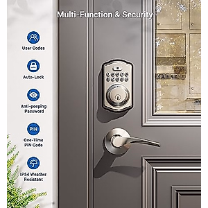 Veise Keyless Entry Door Lock with 2 Lever Handles - Electronic Keypad Deadbolt, Auto Lock, Easy Installation Digital Smart Code Door Lock, Front Door Handle Set, Satin Nickel