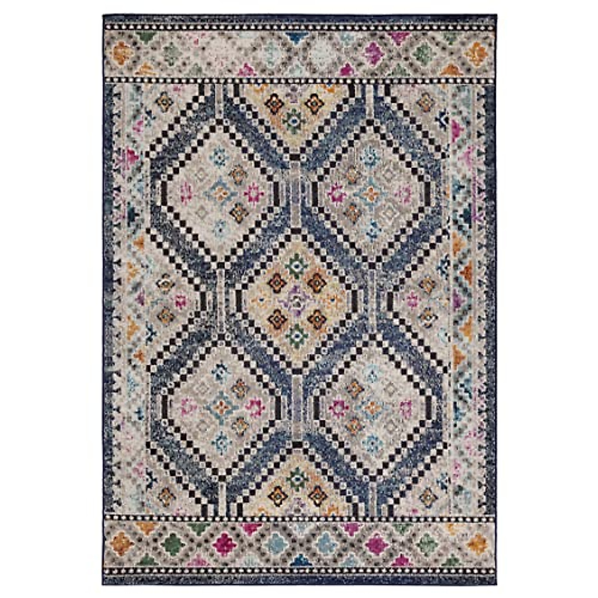 Safavieh Madison Collection 6' x 9' NavyBeige MAD481N Boho Non-Shedding Living Room Dining Bedroom Area Rug