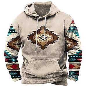 Aymnlox time limited deals today prime Hoodies for Men Western Aztec Ethnic Lightweight Hooded Sweatshirts Casual Long Sleeve Ethnic Print Graphic Pullover anime hoodie for men 3x Beige M