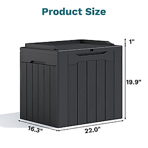 Patiolife 30 Gallon Resin Deck Box, Small Outdoor Storage for Garden Tools, Pool Supplies, Waterproof and Lockable, Black