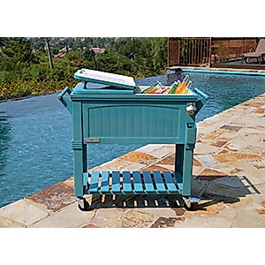 Permasteel PS-203F1-TEAL-AM 80 Quart Portable Rolling Patio Cooler, Teal