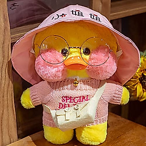 MOMIU Yellow Duck Plush Toy with 9 Pcs Duck Stuffed Animal Clothes and Accessories-Cute Duck Stuffed Animal with Glasses, Birthday Gifts for Kids