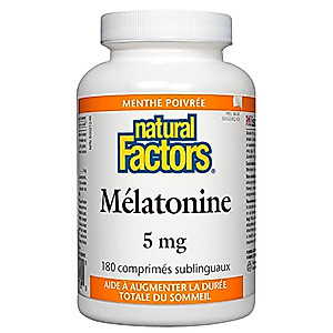 Stress-Relax Melatonin 5 mg by Natural Factors, Natural Sleep Aid, Resets the Sleep-Wake Cycle, 180 chewable tablets (180 servings), Peppermint Flavor