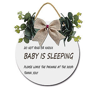 Weytff Baby Sleeping Sign For Front Door Baby Sleeping Sign For Bedroom Door Baby Sleeping Sign For Doorbell Baby Is Sleeping Door Hanger No Stranger Hanging Sign Go Away Farmhouse Porch Decor 11X11"