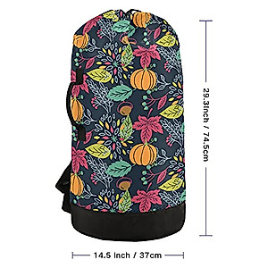 Autumn Fall Leaves Pumpkins Laundry Bag Heavy Duty Laundry Backpack with Shoulder Straps Handles Travel Laundry bag Drawstring Closure Dirty Clothes Organizer For Apartment College Dorm Laundromat