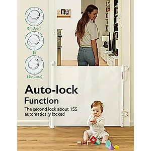 Momcozy Baby Gate, Auto Lock Retractable Baby Gate or Dog Gate, 【Auto Lock】33” Tall, Extends to 55” Wide, Mesh Safety Baby Gate for Stairs, Indoor, Outdoor, Doorways, Hallways