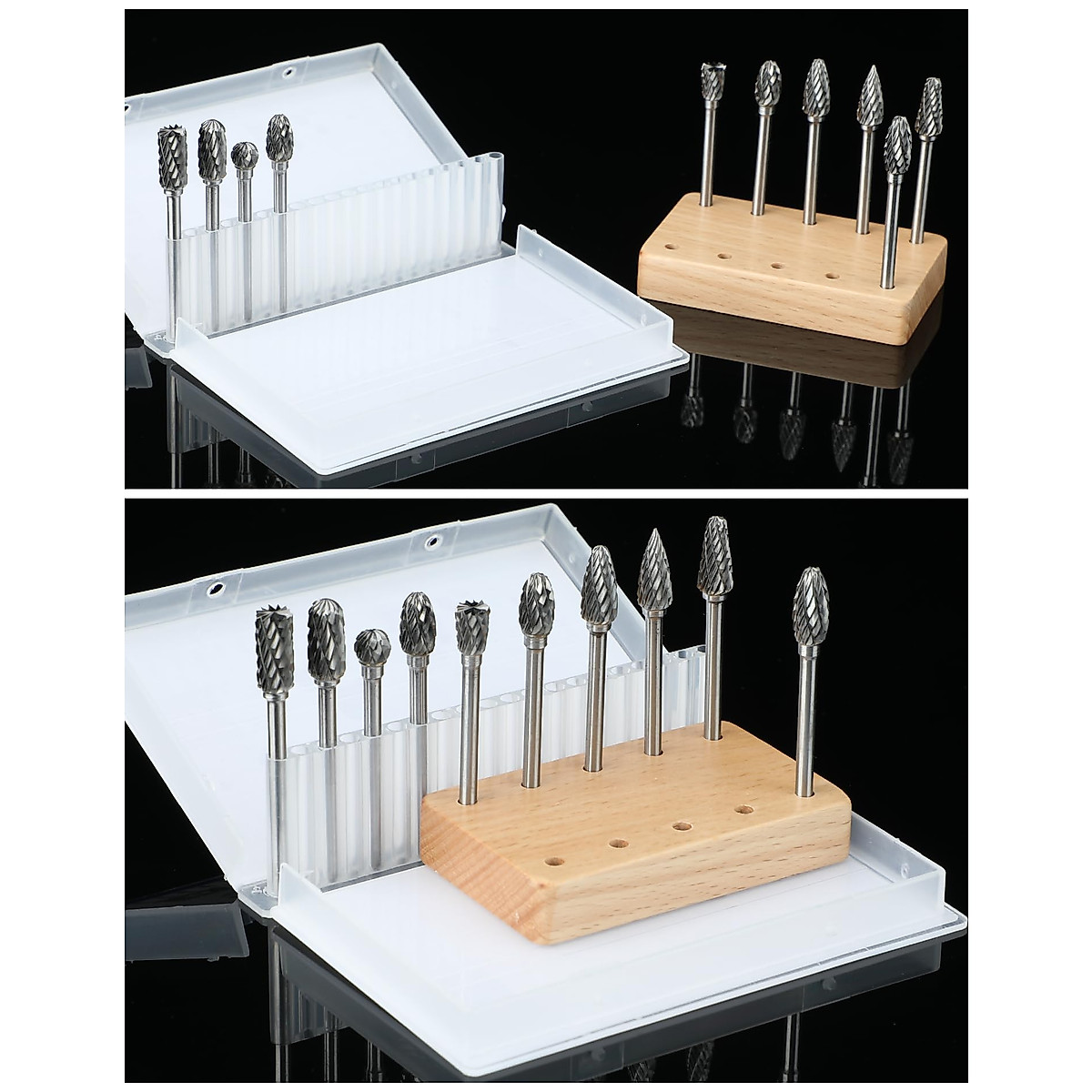 10Pcs 1/8" Shank Carbide Burr Bits Compatible with Dremel w/Beech Holder Bits Metal Grinding Bits Steel Wood Stone Carving Cutting Engraving Grinder Kit Attachment Rotary Tool Accessories Set