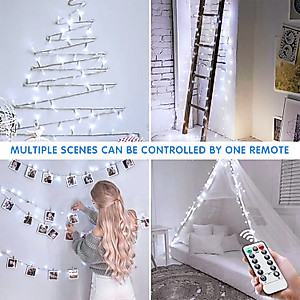 JMEXSUSS White Battery Operated String Lights Outdoor Waterproof, 33ft 100 LED Battery Power Christmas Lights Indoor, 8 Modes Twinkle Fairy Mini Lights with Remote for Wedding Bedroom Tree