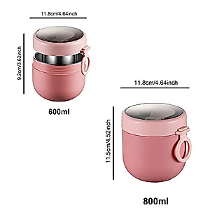 Aphmeir Overnight Oats Containers with Lids, 20oz Stainless Steel Inside Overnight Oats Jars with Spoon, Insulated Food Jars Portable Oatmeal Container Breakfast On The Go Cups (Pink)