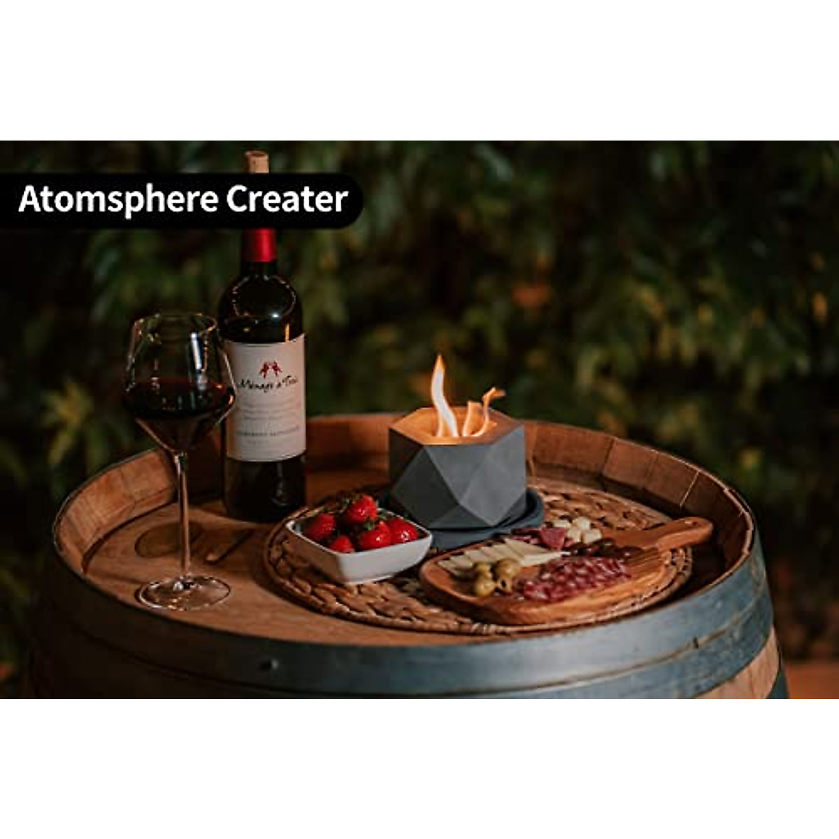 Kante Concrete Tabletop Fire Pit with 6" Dark Gray Base, Ethanol Fire Pit for Indoor&Outdoor, Portable Rubbing Alcohol Tabletop Fire Bowl, Mini Fireplaces for Smores Maker (Rock Style)