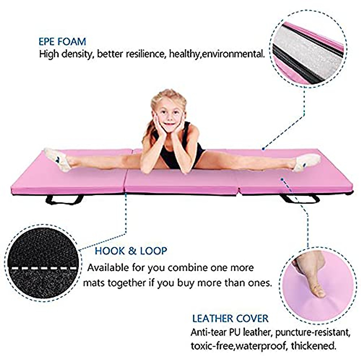Pink Yoga Mat, Folding Yoga Mat Pilates Stretching Home Gym Workout Exercise Mat for All Types of Yoga, 55"x24"x1.2"