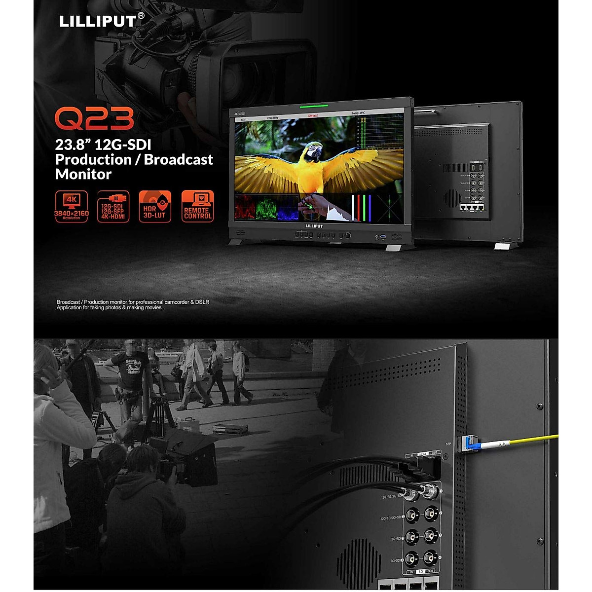 LILLIPUT Q23-ABBP 10bit 23.8 inch 12G-SDI Professional Broadcast Production Studio Monitor 12G SDI and 12G-SFP Fiber Optic Input with Gold Mount