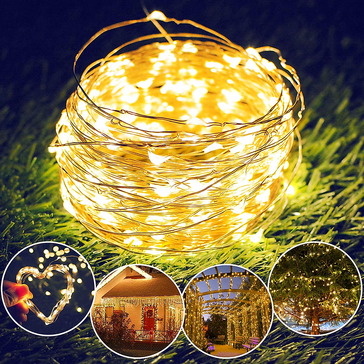DASDIGUO 2 Pack Solar Power String Lights, Fariy Lights, 10M/32.8Ft 100LEDs 8 Modes, Waterproof Copper Wire Lights for Indoor/Outdoor Wedding Patio Home Garden Decoration(Warm White)