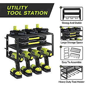 Bodato Power Tool Organizer, 3 Layers Wall Metal Floating Tool Shelf Garage Storage Drill Holder and Tool Holder, Heavy-Duty Utility Rack for Cordless Drill & Screwdriver Gift for Father, Husband