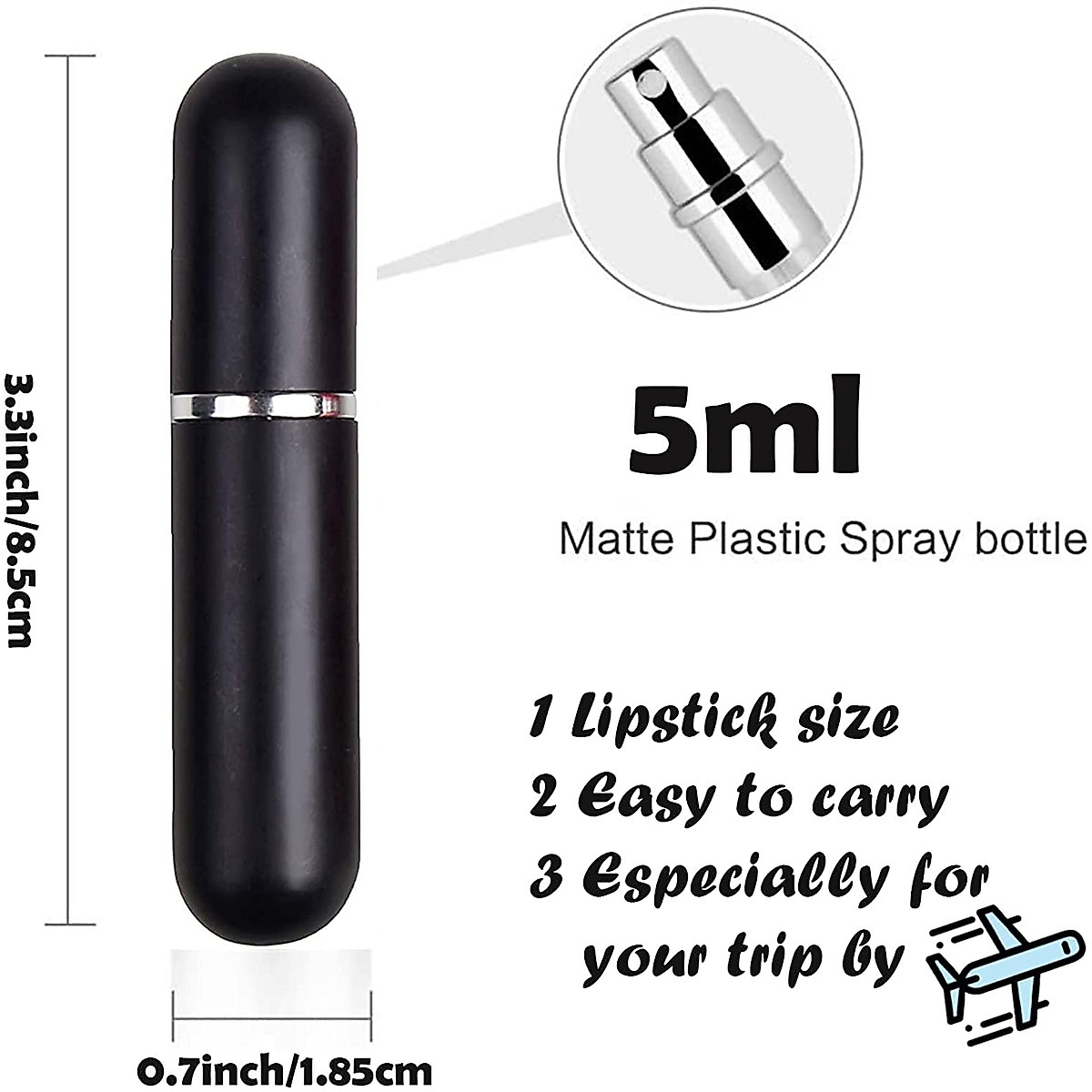 Perfume Travel Refillable,5ML Perfume Atomisers,3 Pcs Mini Portable Spray Bottles,Round Tube Perfume Bottles Set with 1 Flat Separated Tool,for Home Business Trip Travel(Black+Blue+Champagne)(4pcs)