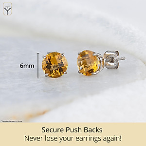 MAX + STONE 10k White Gold Round Checkerboard Cut Aquamarine Stud Earrings (6mm)