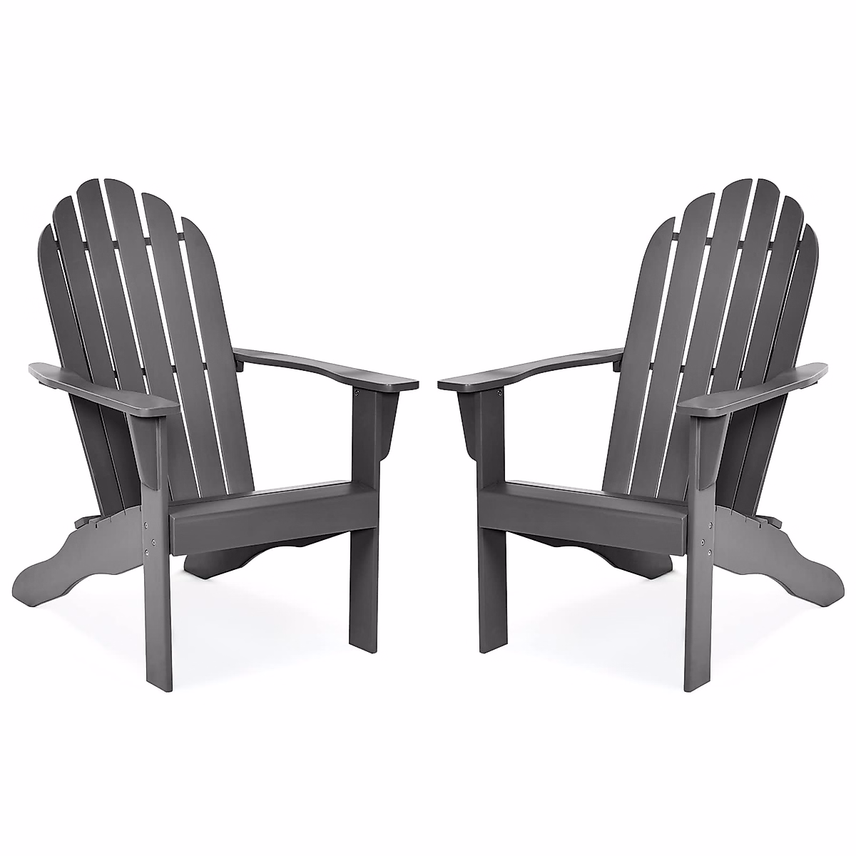 Tangkula Adirondack Chair, Acacia Wood Adirondack Lounger Chair, Outdoor Armchairs with Slatted Seating, Weather Resistant, for Patio Deck Lawn Backyard, Garden Adirondack Furniture (2, Grey)