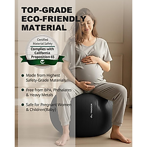 Trideer Extra Thick Yoga Ball Exercise Ball, 5 Sizes Ball Chair, Heavy Duty Swiss Ball for Balance, Stability, Pregnancy, Physical Therapy, Quick Pump Included (Black, L (58-65cm))