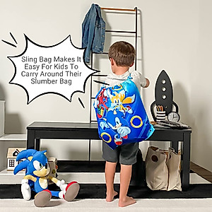 Sonic The Hedgehog Anime Kids Soft Lightweight 2 Piece Sleeping/Slumber Bag and Sling Bag Set, 46"(L) X 26"(W), (Official Licensed Sega Product) by Franco