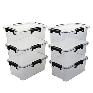 Morcte 6-Pack Clear Storage Box with Gasket Seal Lid, 12 Quart Plastic Gasket Box with Tight Latch and Seal, Stackable Nestable Tote Tub