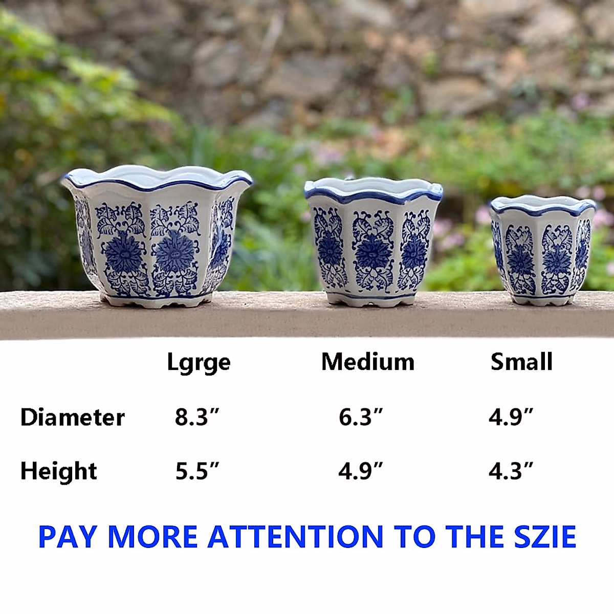 HakkaGirl Ceramic Pots for Plants, Chinoiserie Décor Ceramic Flower Pots Planters for Indoor Plants with Drainage, Blue and White, Set of 3