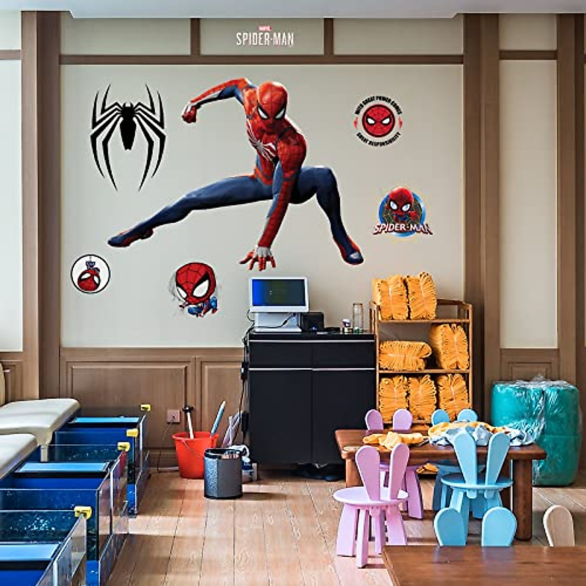 NORDID Spiderman Wall Decals Children's Wall Stickers for Kids Bedroom Living Room Playroom Nursery Wall Decoration DIY Assemble Self-Adhesive PVC (15.7x23.6 in)