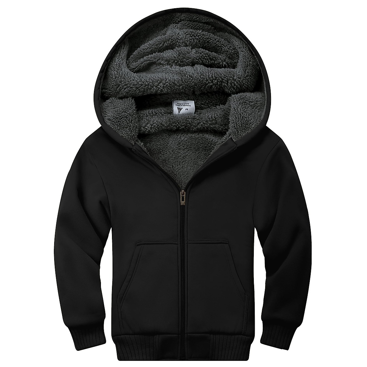 SWISSWELL Kids Fleece Hoodie Full Zip Hooded Sweatshirt Long Sleeve Cozy Jacket for Boys and Girls 6-15 Years Old (Black, 12-13)