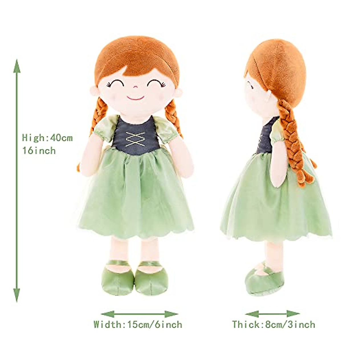 Gloveleya Dolls Princess Girls Toy First Baby Girl Gifts Soft Plush Manor Princess Doll Anne Green 16"