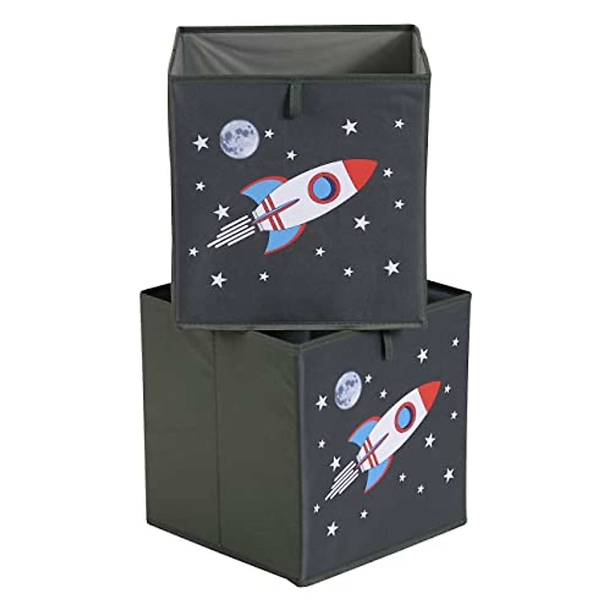 Amazon Basics Kids Collapsible Fabric Storage Cube Organizer Bins - Pack of 6, Space Rockets, 10.5x10.5x11"