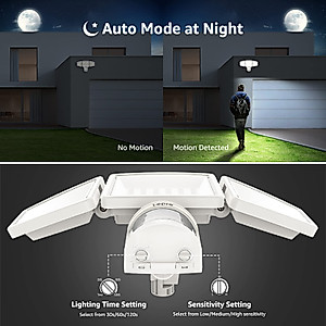 Lepro LED Security Lights, Outdoor Motion Sensor Light, Flood Lights with 3 Adjustable Heads, 270° Wide Lighting Angle, 27W 3200LM Super Bright, IP65 Waterproof for Yard Porch Garage, White
