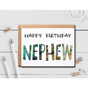 EruditeGifts Happy Birthday Nephew Card, 5 x 7 Inches, Blank Inside, Envelope Included