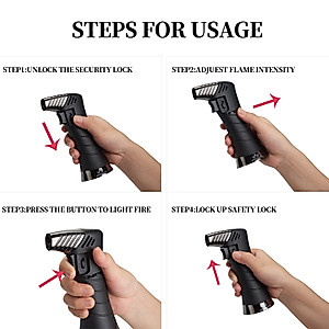 WOOSENTI Butane Torch Gun, Portable Refill Kitchen Torch Lighter with Safety Lock and Freely Adjustable Flame Size for Baking Creme Brulee, Desserts, Grilling, Welding Torch Gun (without Butane Gas)