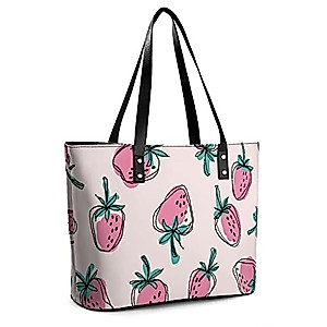 Womens Handbag Strawberry Pattern Leather Tote Bag Top Handle Satchel Bags For Lady