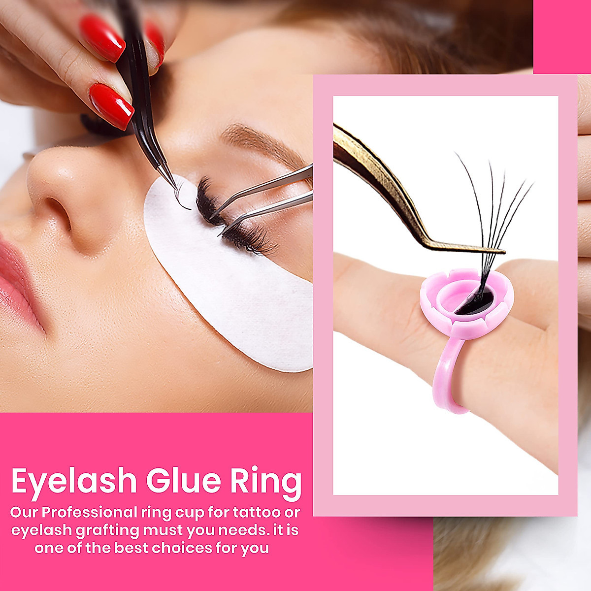 KB ESSENTIALS 200pcs Glue Rings for Eyelash Extensions - Lash Extension Ring Holder Cup Professional Tech Supplies – Adjustable, Disposable & Flower Nail Art, Tattoo Makeup