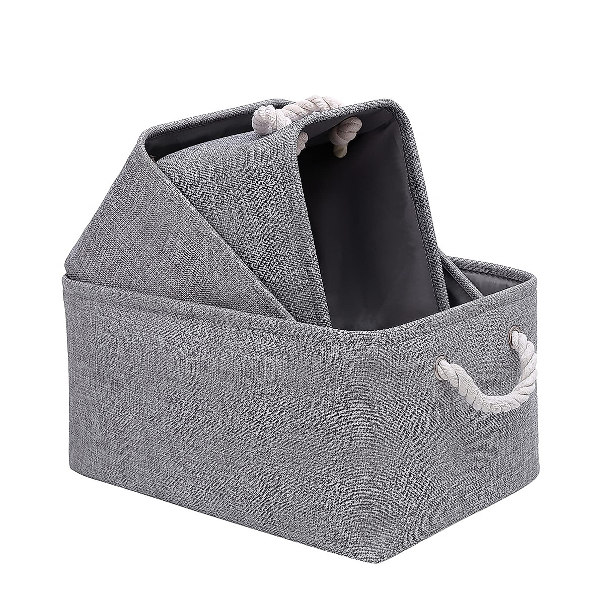 Fabric Storage Basket, Foldable Linen Storage Box for Nursery and Home, Collapsible Canvas Shelf Basket for Wardrobe or Bedroom, Grey