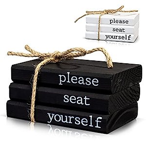 Farmhouse Bathroom Decor - Funny Rustic Wooden Mini Books for Your Restroom Shelf - The Perfect Small Decorative Accent for The Guest Bathroom - Black