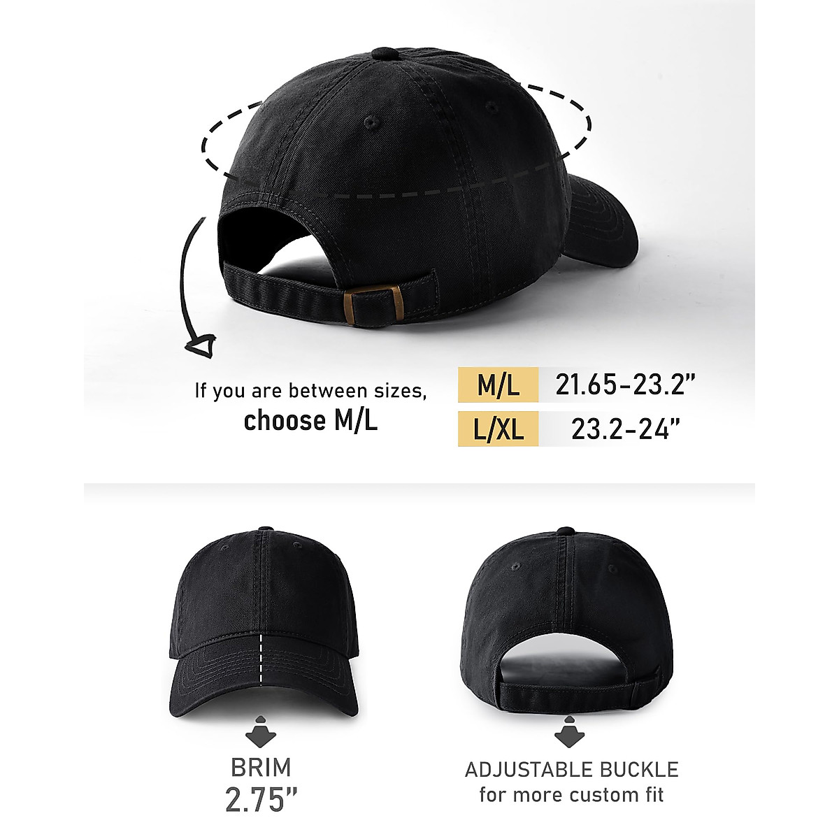 FURTALK Men and Women Vintage Washed Distressed Cotton Baseball Cap Plain Blank Adjustable Classic Baseball Hat Cap Black/Beige