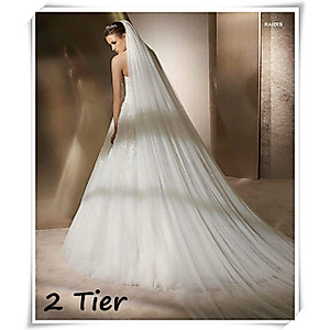 BEAUTELICATE Bridal Wedding 2 Tiers Long Cathedra Veil Cut Edge with Comb White Ivory Off-White