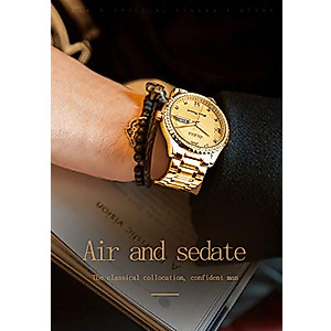 OLEVS Luxury Diamond Gold Watches for Men Big Face Dial Luminous Day Date Calendar,Male Business Casual Dress Stainless Steel Quartz Analog Wrist Watch Waterproof 3ATM Gifts Golden