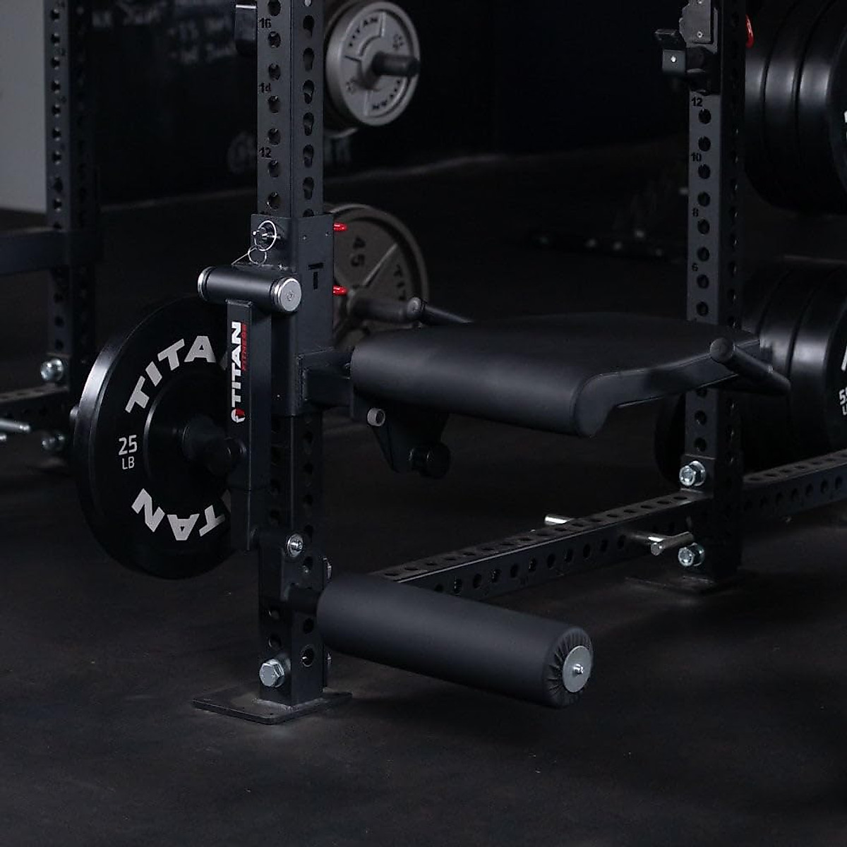 Titan Fitness Titan Series Plate-Loaded Leg Curl and Extension Rack Attachment, Rated 275 LB, Perform One-Leg Hamstring Curls Or Seated Leg Extensions
