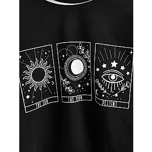 SweatyRocks Women's Color Block Butterfly Print Striped Long Sleeve Crop Top T Shirt Graphic Black White M