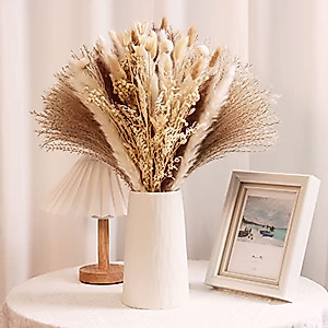 121pcs Dried Pampas Grass Decor, Boho Home Table Fall Decor Dried Flowers, White & Natural Pampas Grass, Reed Grass, Bunny Tails, 17 inch Pompass Grass for Wedding Home Decoration, Farmhouse Party