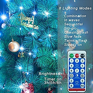 White Christmas String Lights Solar Powered Outdoor Waterproof, 240 LED Solar Fairy Lights 78.8Ft 8 Modes Twinkle Solar Mini Lights Mini Remote Timer for Garden Patio Home Party Christmas Decorations